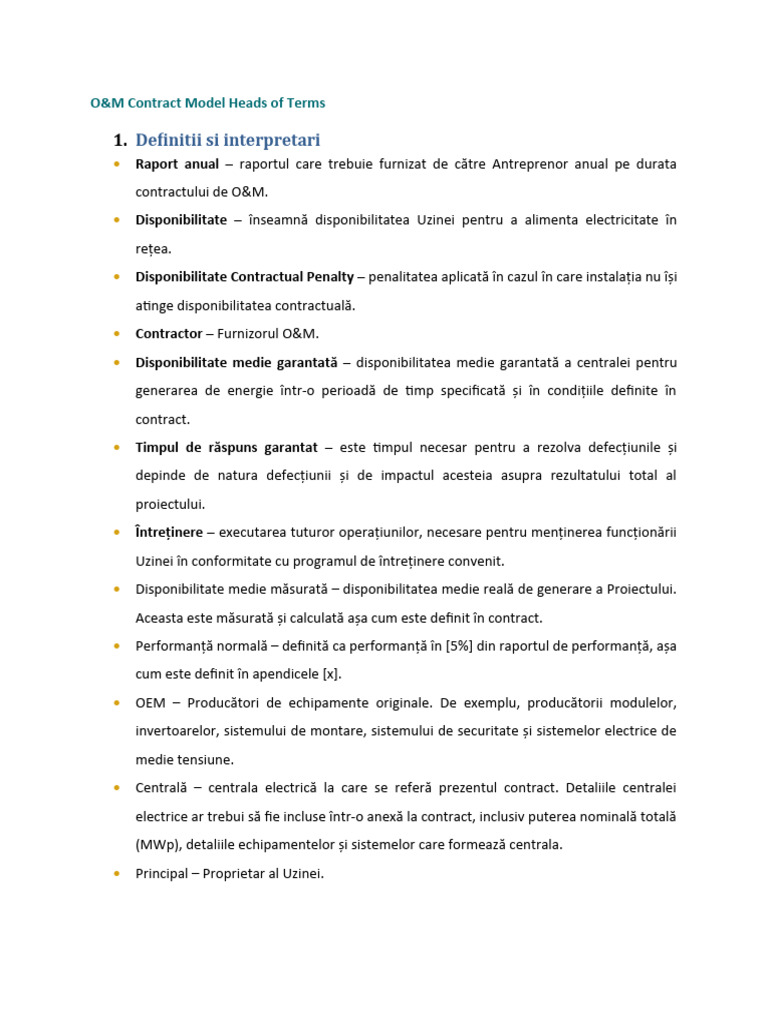 Contract O&M-Proiect Solar | PDF