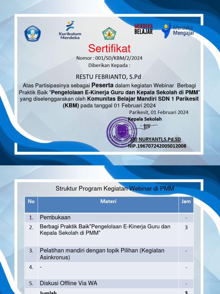 Sertifikat Kegiatan TGL 01 Februari 2024 (3 Jam) | PDF