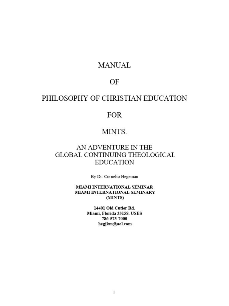 Philosophy of Christian Education Manual | PDF | Theology | Minister ...