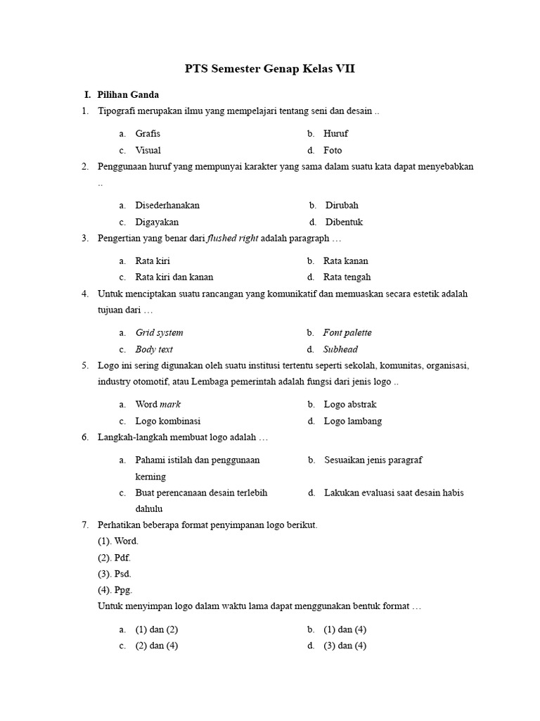 PTS Semester Genap Kelas VII | PDF | Seni & Disiplin Bahasa | Griya & Taman