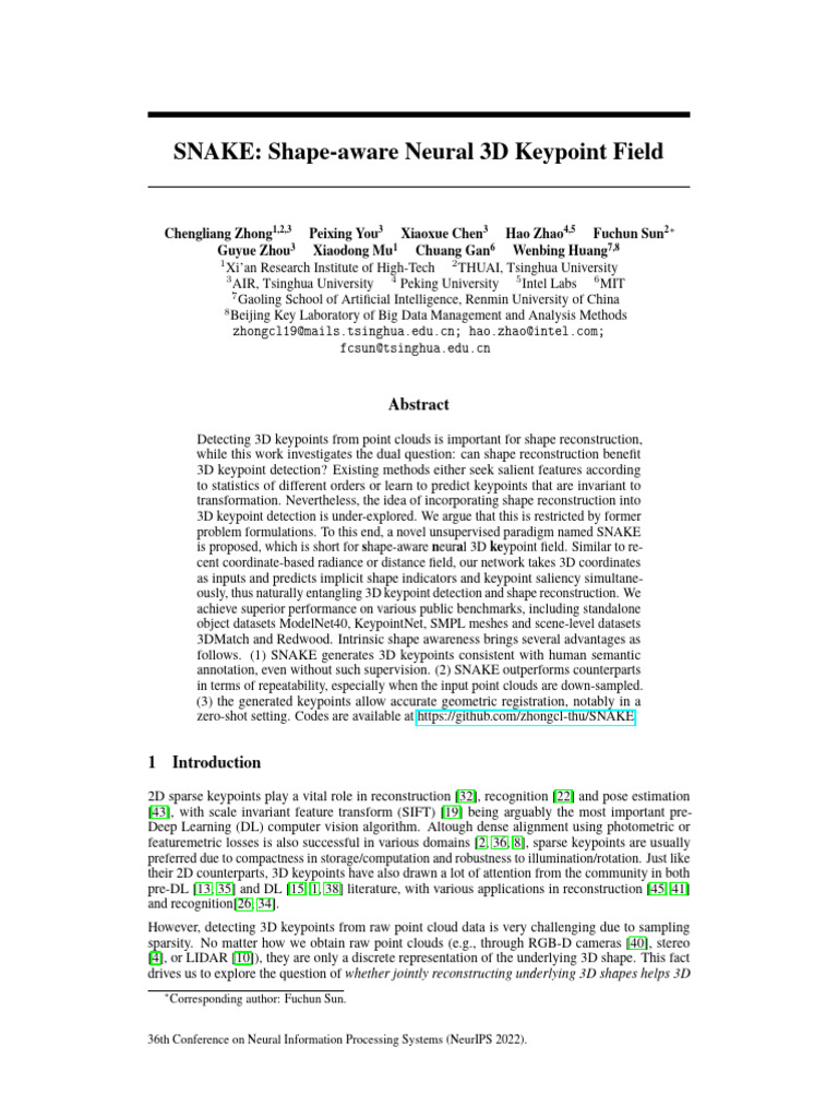 Snake:shape-Aware Neural 3d Keypoint Field | PDF | Teaching Methods & Materials