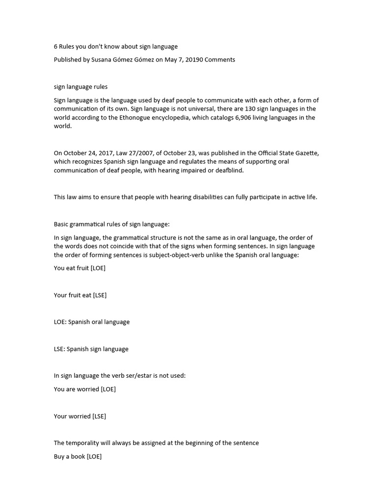Sign Language Rules | PDF | Sign Language | Communication