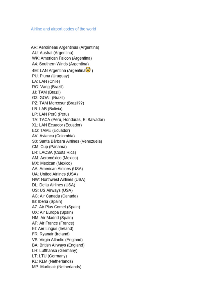 World Airlines and Airport Codes | PDF | Airlines | Civil Aviation