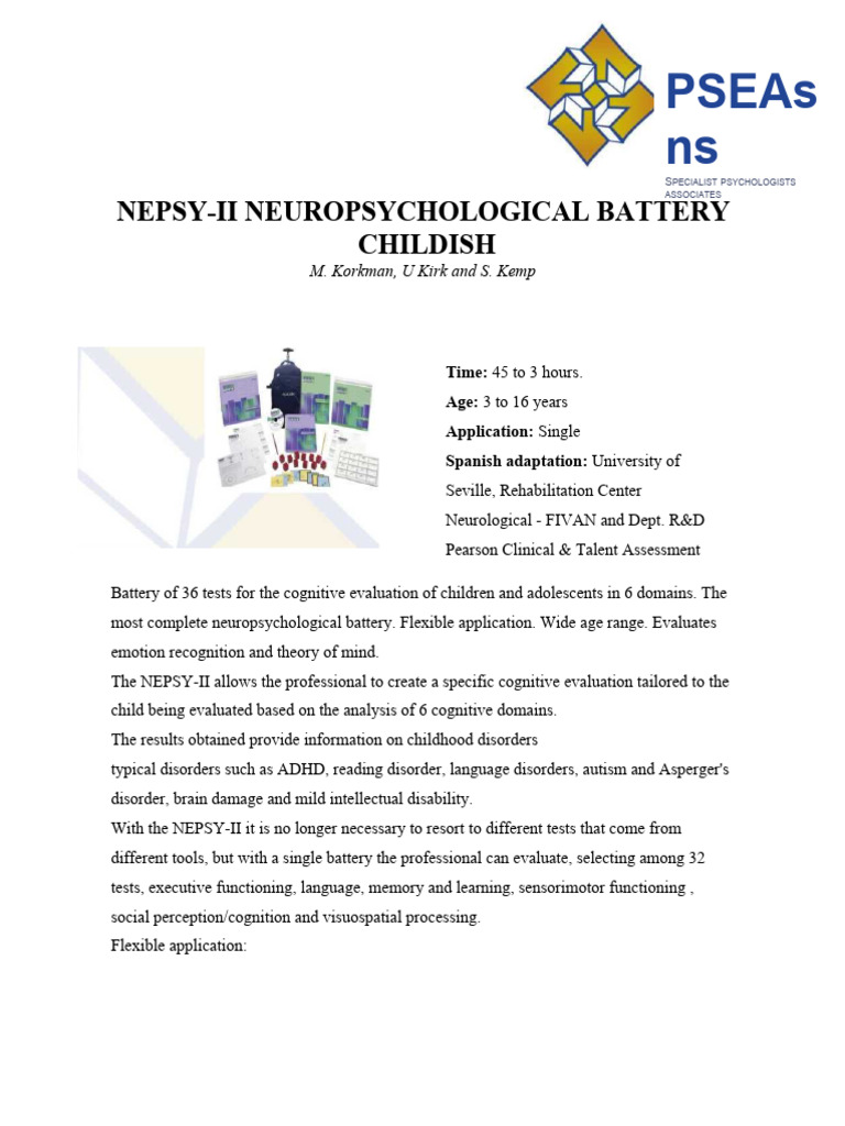 Nepsy - Ii-Battery-Neuropsychological-Children PDF | PDF | Neuroscience ...