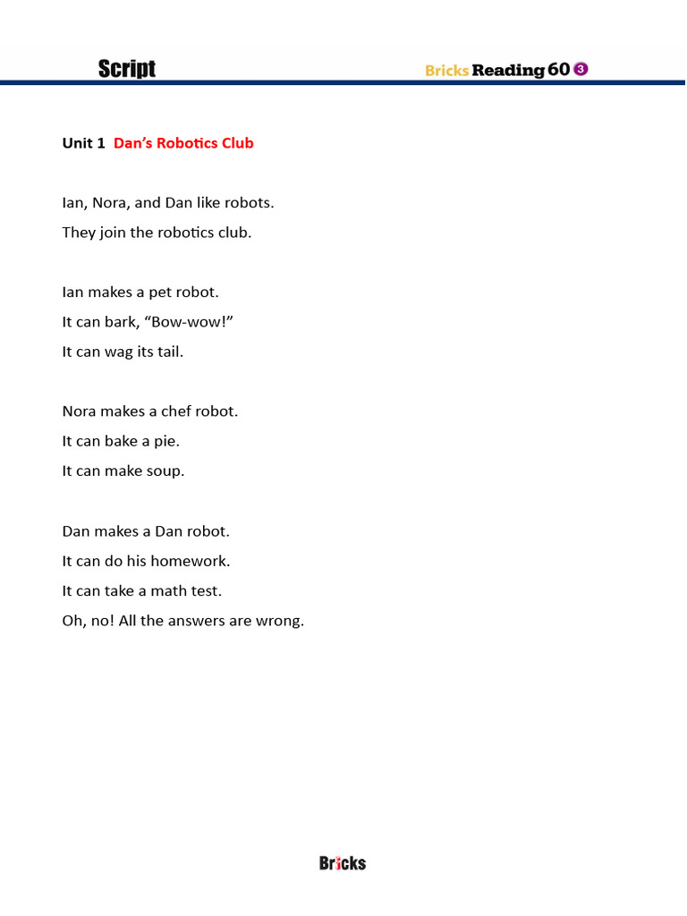 Bricks Reading 60 - L3 - Script | PDF