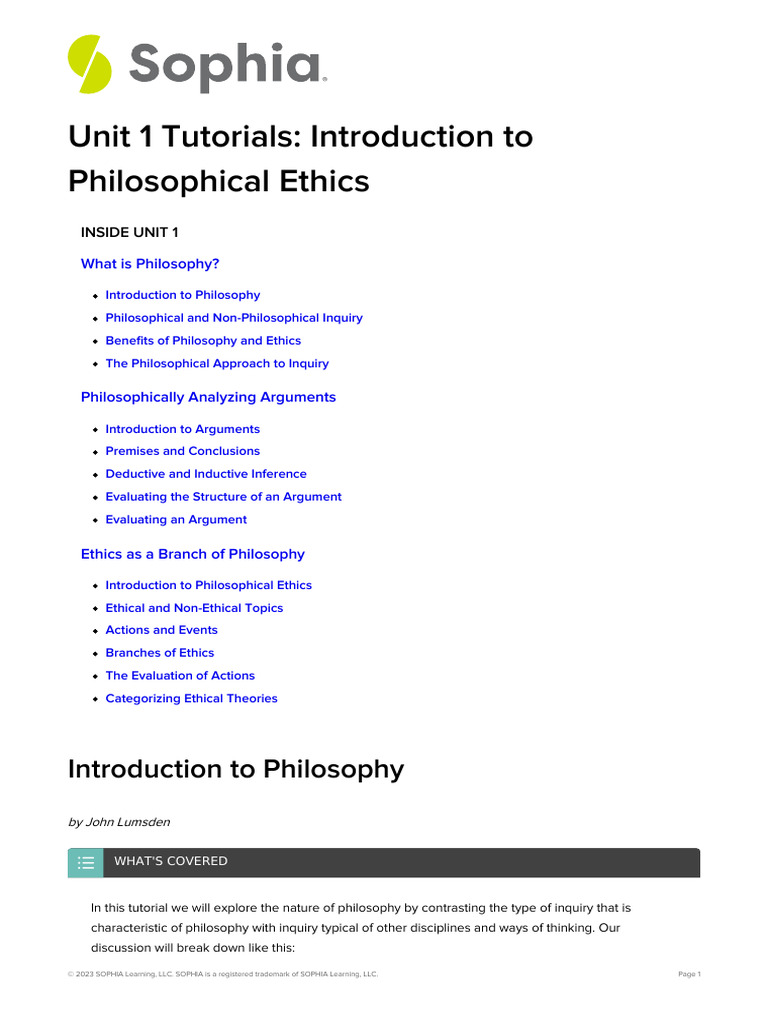 Unit 1 Tutorials Introduction To Philosophical Ethics | PDF | Argument | Deductive Reasoning