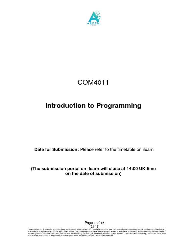 Introduction To Programming COM4011 | PDF | Computer Programming | Algorithms