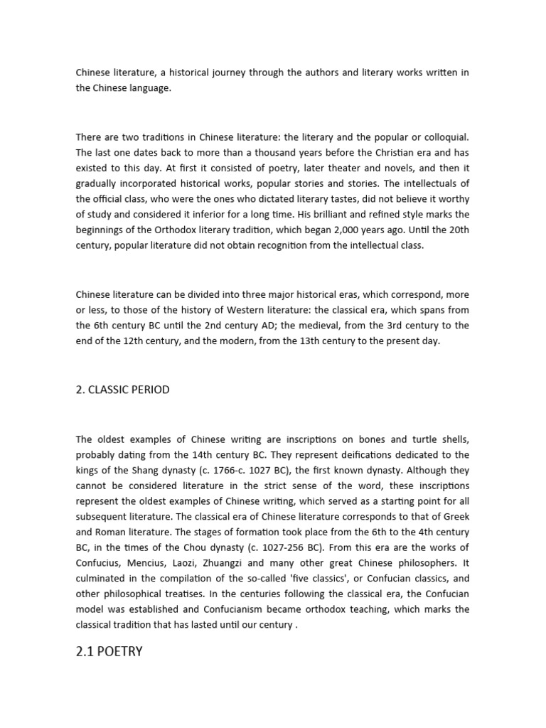 Overview of Chinese Literature History | PDF | Chinese Literature | Poetry