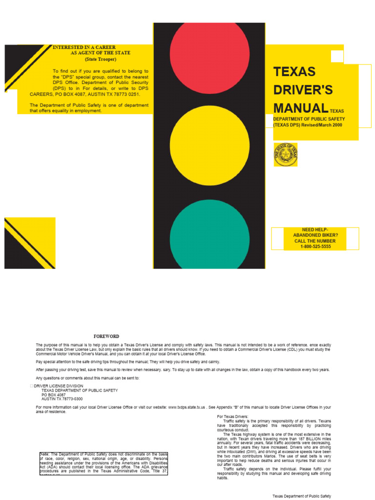 Texas Driver's Manual Overview | PDF | Driver's License | Traffic