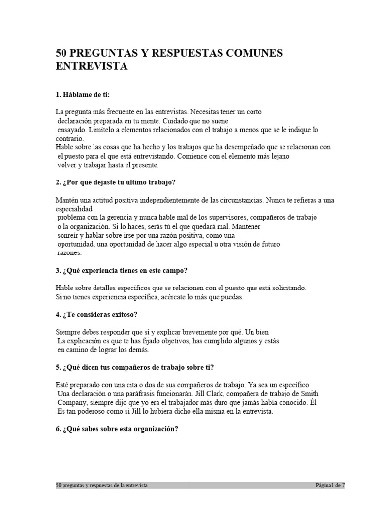 50 Preguntas Clave para Entrevistas | PDF