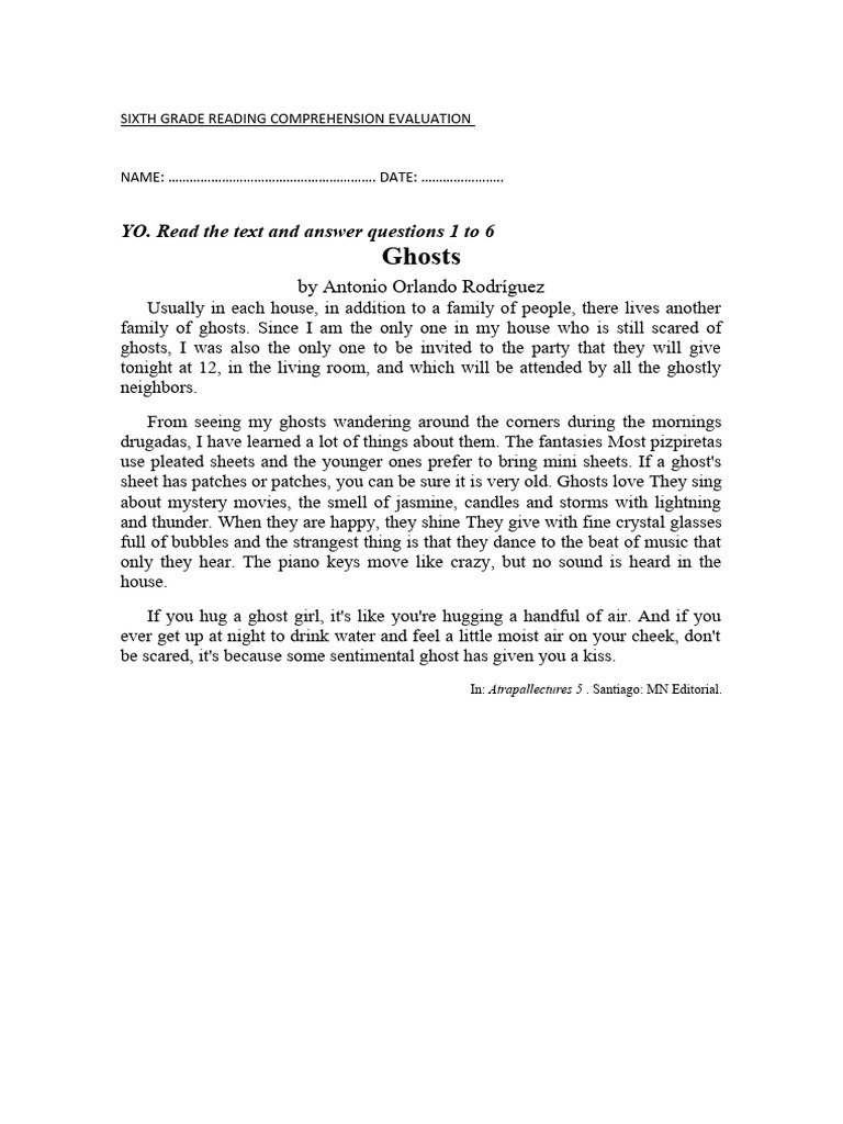 Sixth Grade Reading Comprehension Assessment | PDF