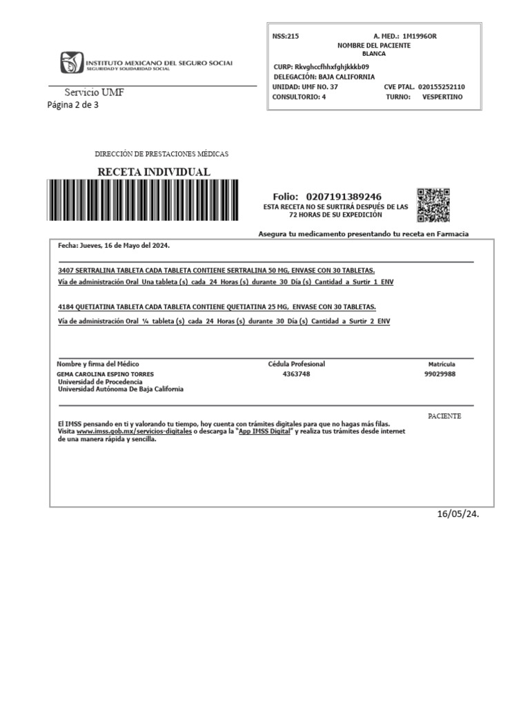 Servicio UMF: Receta Individual | PDF | Ciencias de la Salud | Drogas