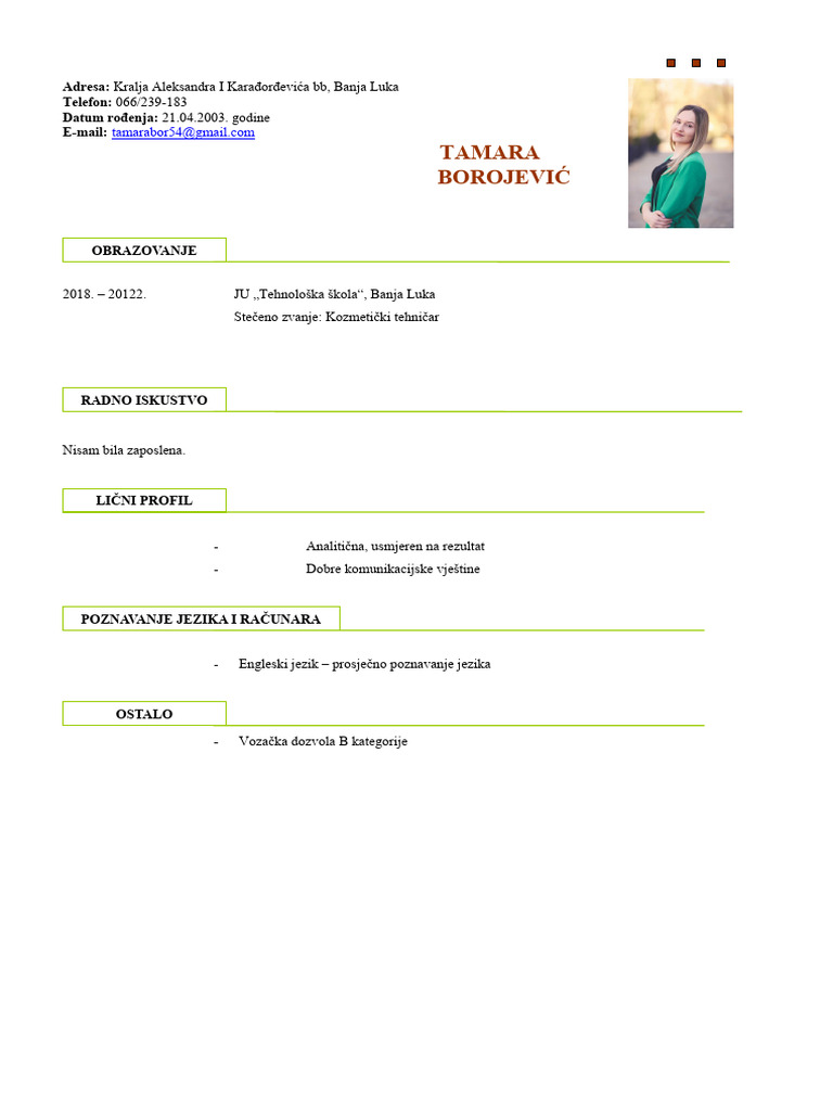 CV - Tamara Borojevic Srp | PDF