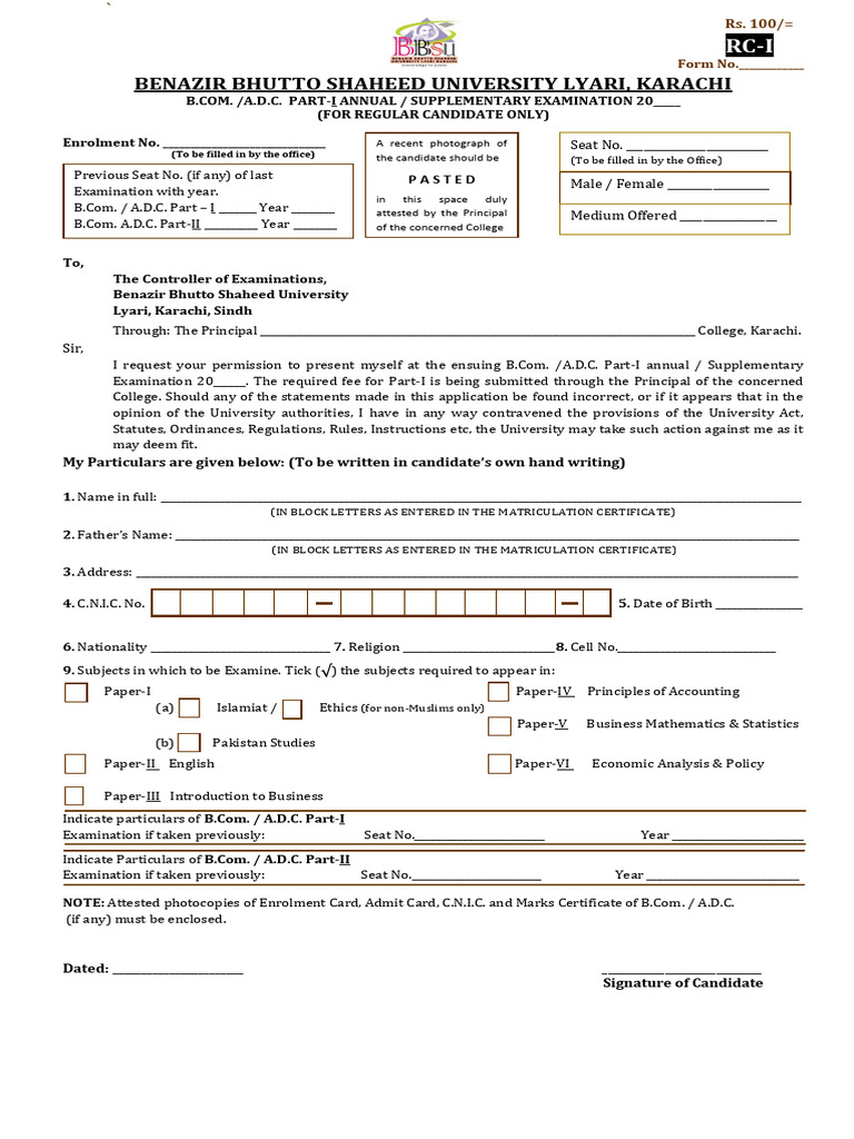 Part-I Regular Annual Examination Form (RC-I) | PDF | Justice | Crime ...