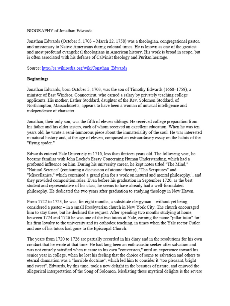 Biography of Jonathan Edwards | PDF | Jonathan Edwards (Theologian ...