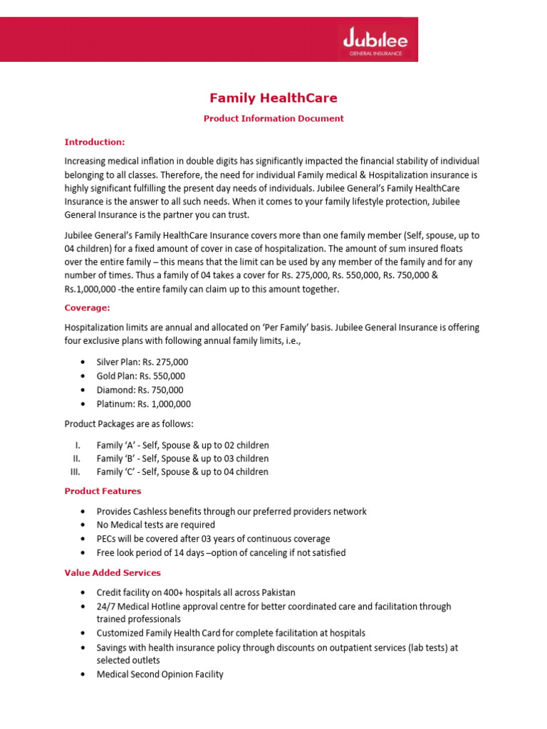 Jubilee Family HealthCare Insurance Plans | PDF | Insurance | Health Care