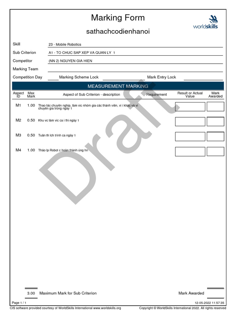 Marking Form Mobile Robotics | PDF