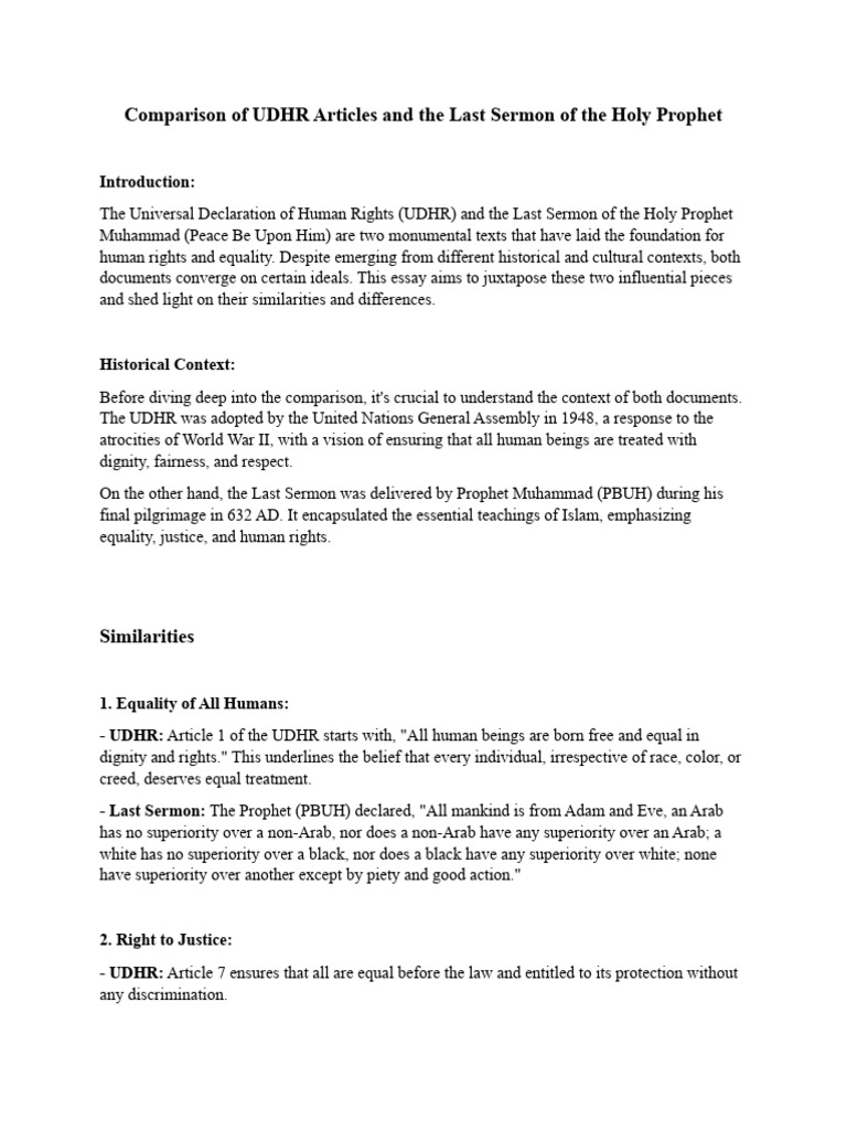 Comparison of UDHR and Sermon | PDF | Human Rights | Muhammad