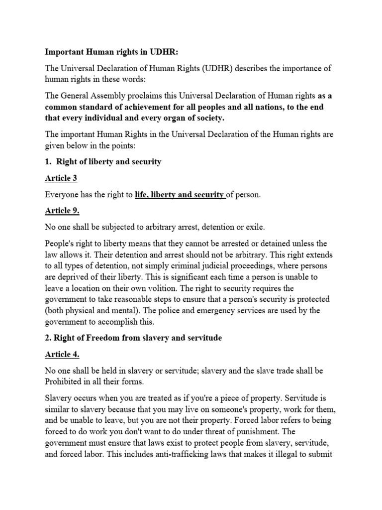 Important Human Rights in UDHR | PDF | Detention (Imprisonment) | Human ...