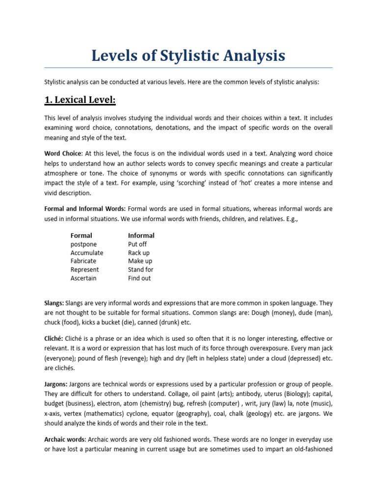 Levels of Stylistic Analysis-1 | PDF | Metre (Poetry) | Word