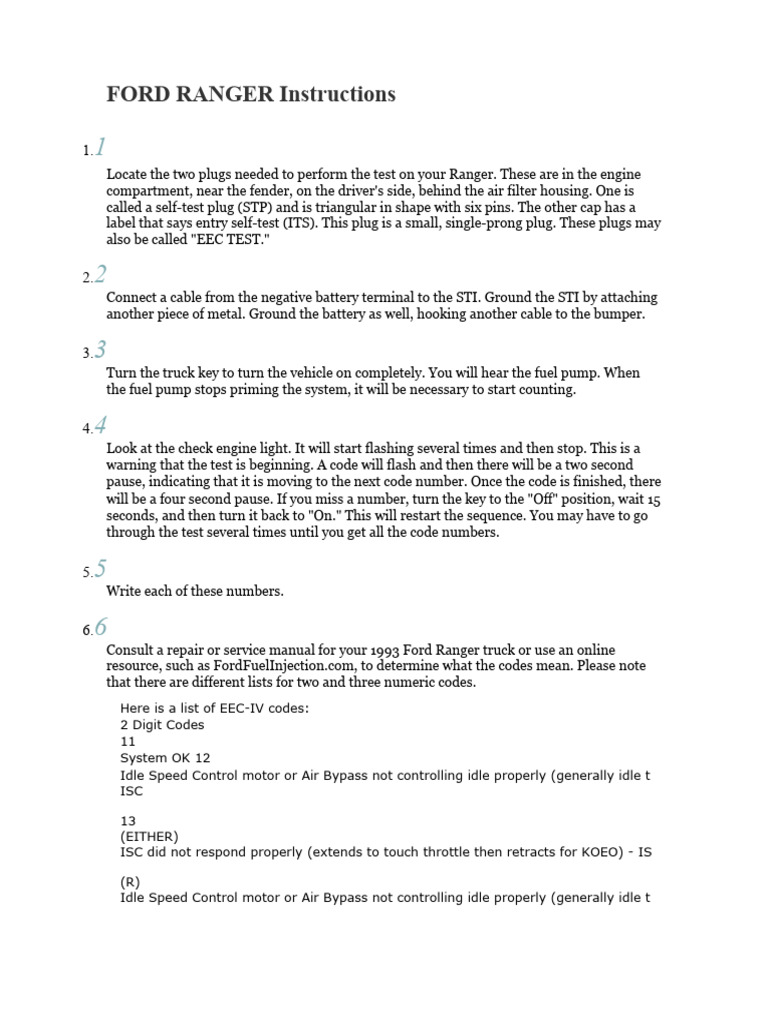 Instructions Ford Ranger Obdi Codes | PDF | Throttle | Manual Transmission