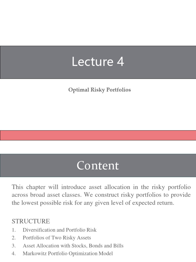 Lecture 4 | PDF | Diversification (Finance) | Financial Risk