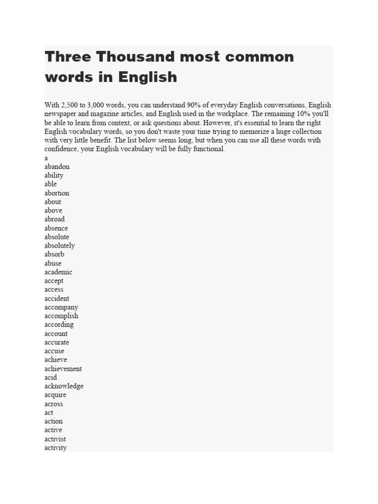 3000 Most Common Words in English | PDF | English Language | Employment