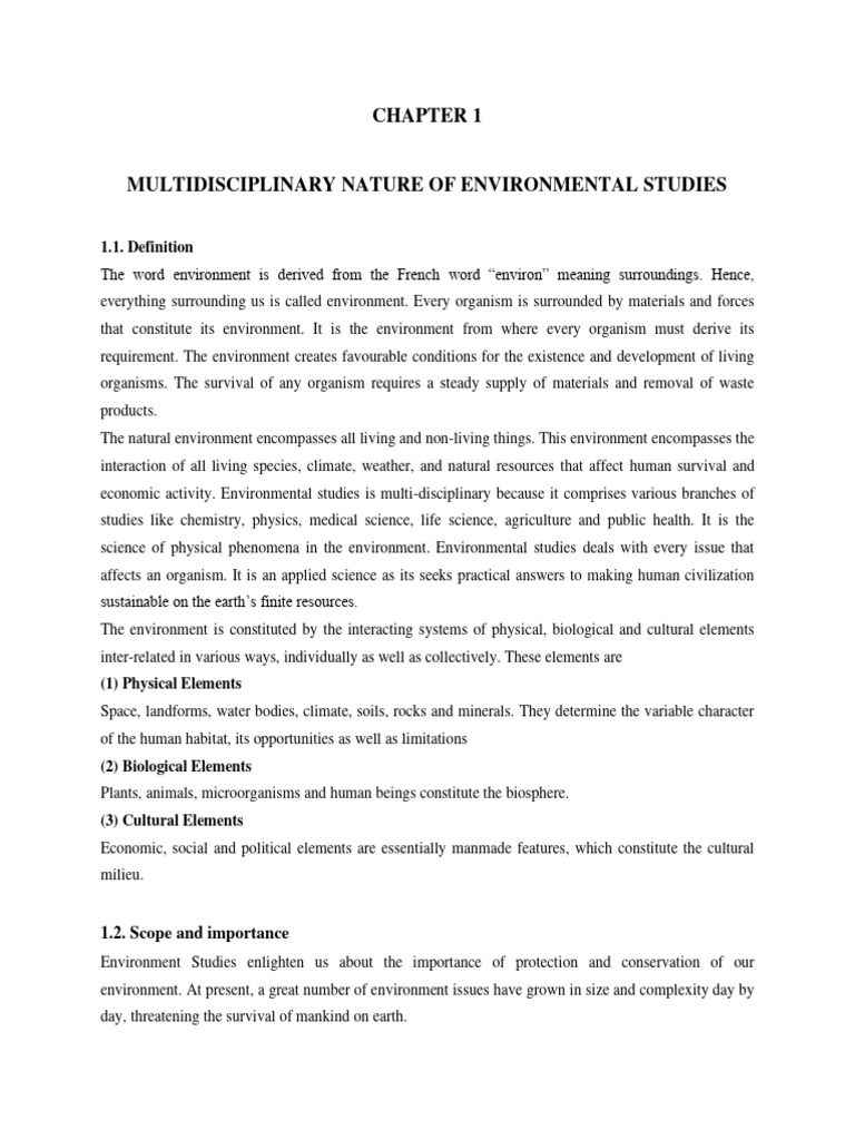 Chapter 1 Multidisciplinary Nature of Environmental Studies | PDF ...