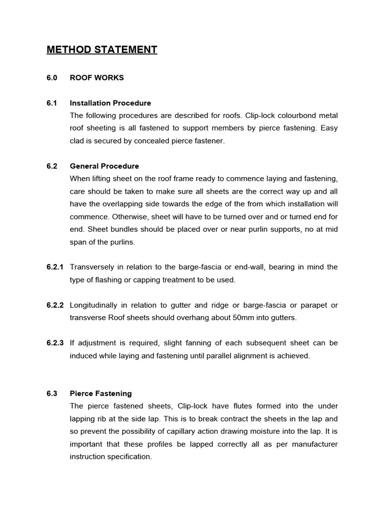 Method Statement Roof Works & Painting Works | PDF | Paint | Metal ...