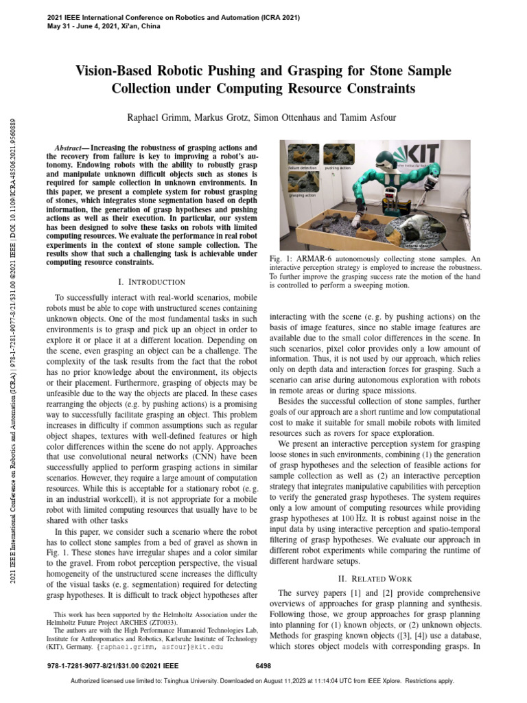 Vision-Based Robotic Pushing and Grasping For Stone Sample Collection ...