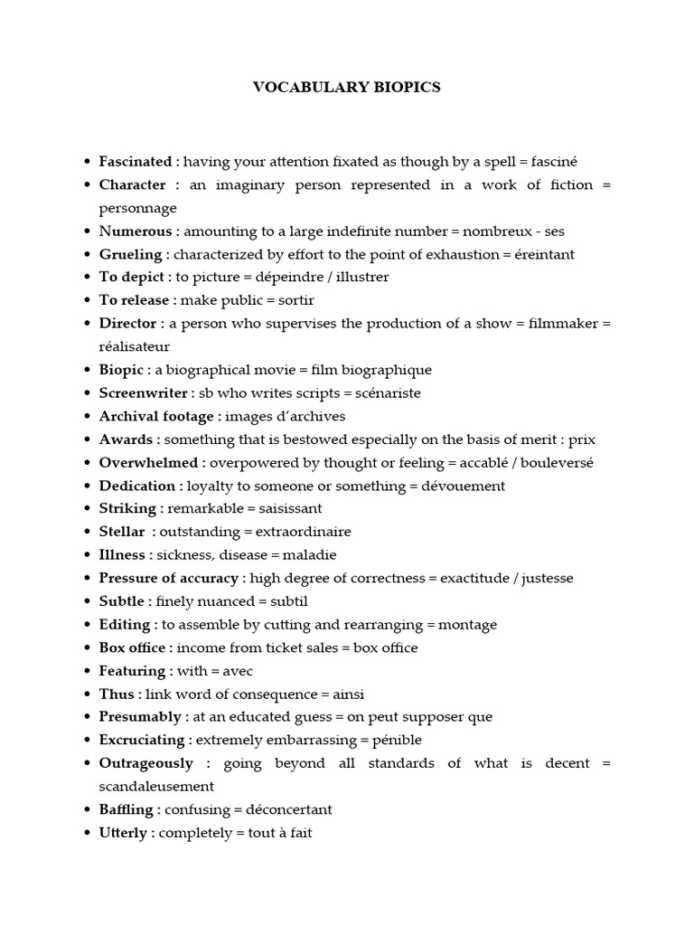 Essential Vocabulary for Biopics | PDF | Career & Growth | Art