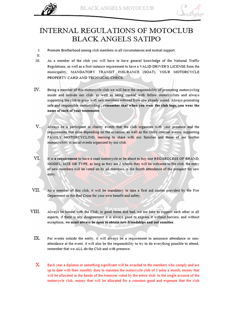 Motorcycle Club Regulations | PDF | Driver's License | Motorcycling