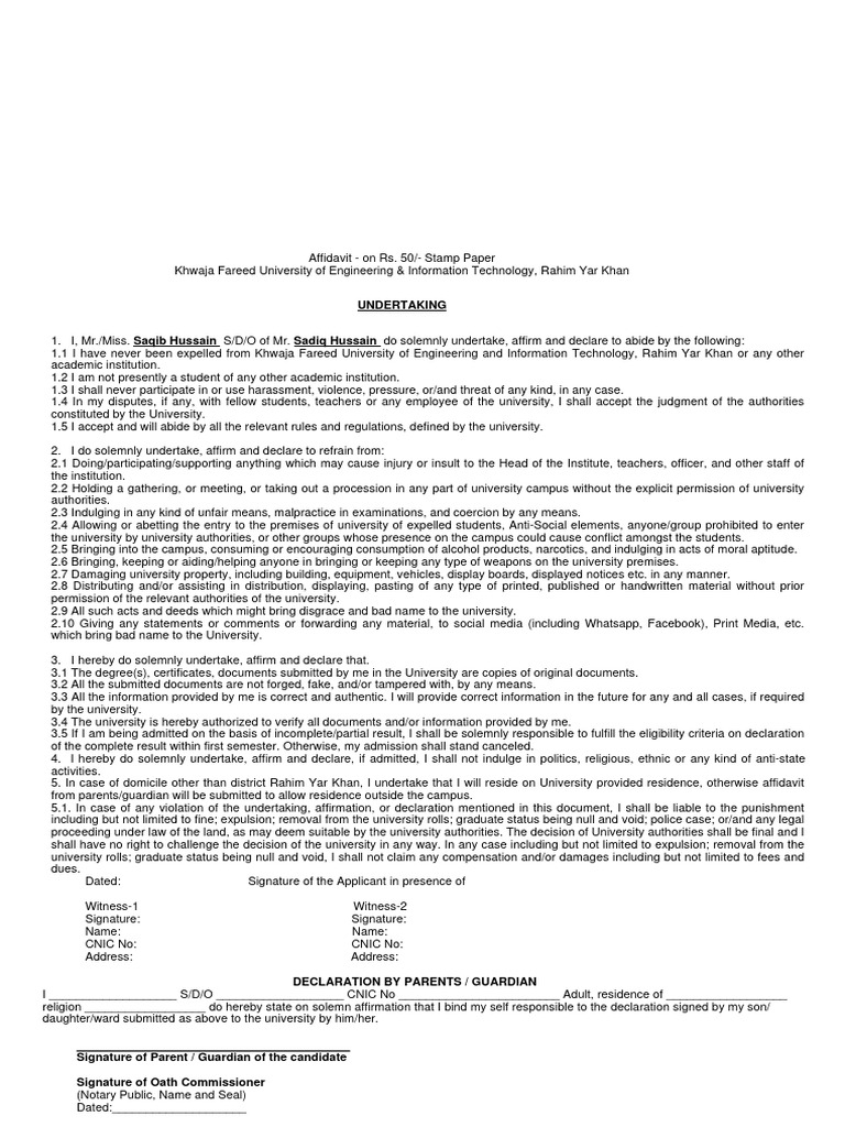 Form Undertaking | PDF | Justice | Crime & Violence