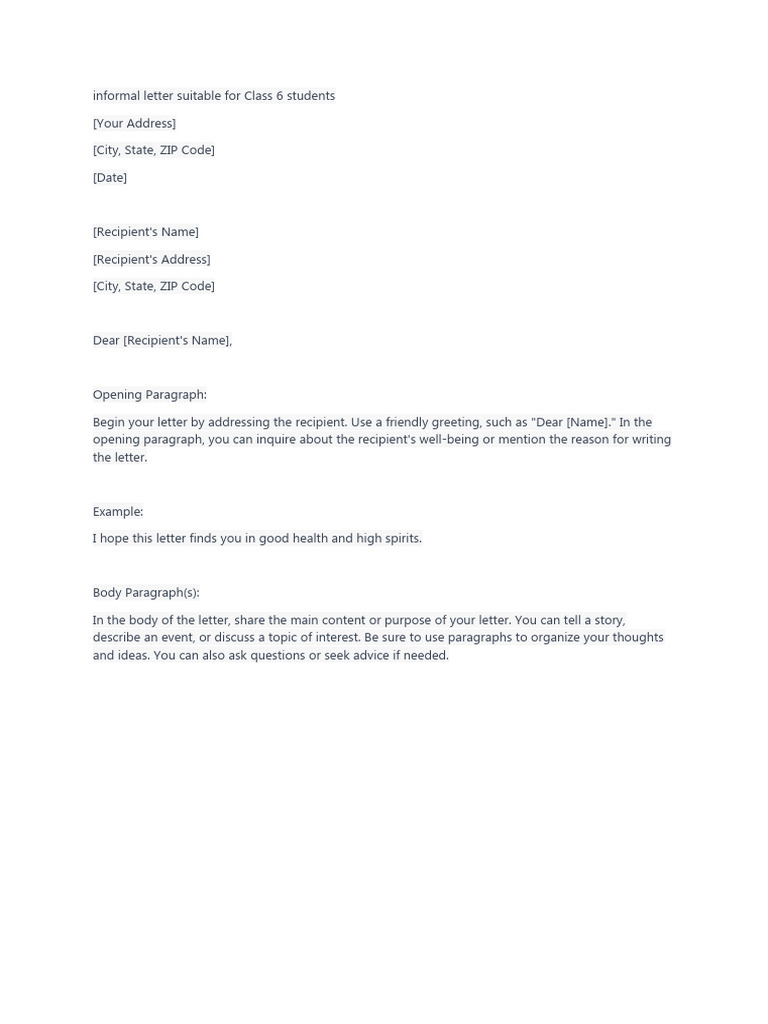 Informal Letter Suitable For Class 6 Students | PDF | Feeling