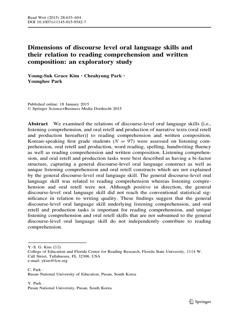 Dimension of Discourse Level Oral Language Skills and Relation To ...