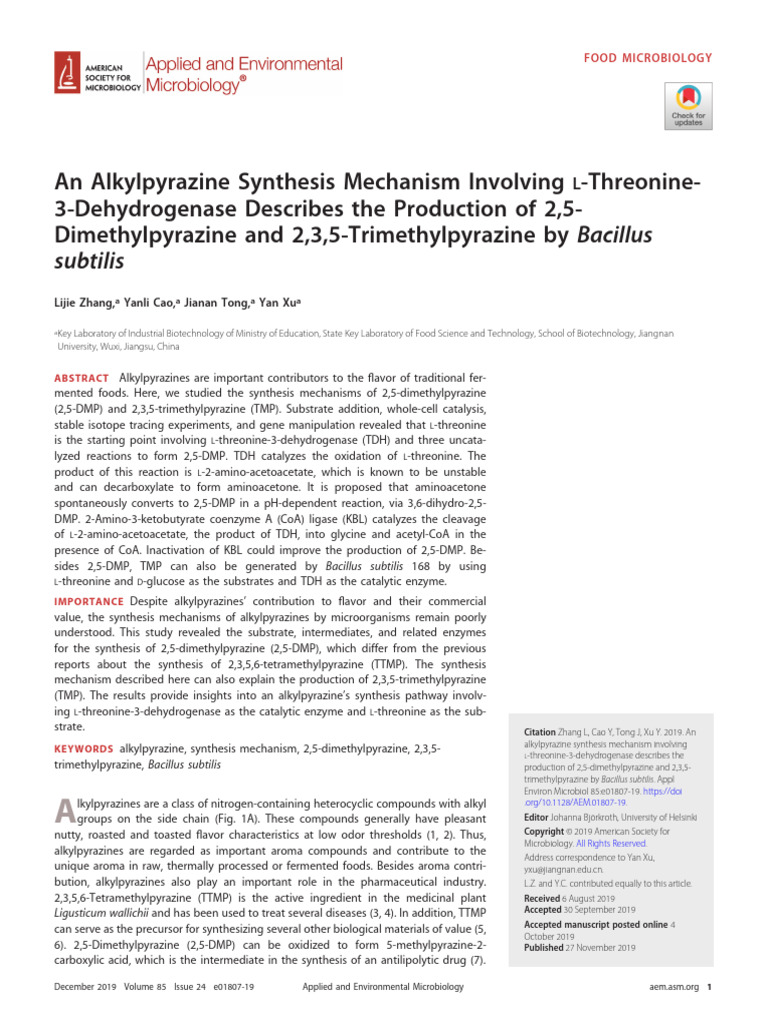 Bacillus Subtilis Tổng Hợp Ankylpyrazine Trong Cơ Chất Threonine | PDF ...