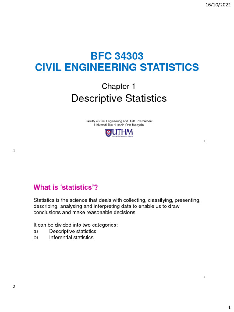 Chapter 1 Descriptivestatistics | PDF | Quartile | Statistics