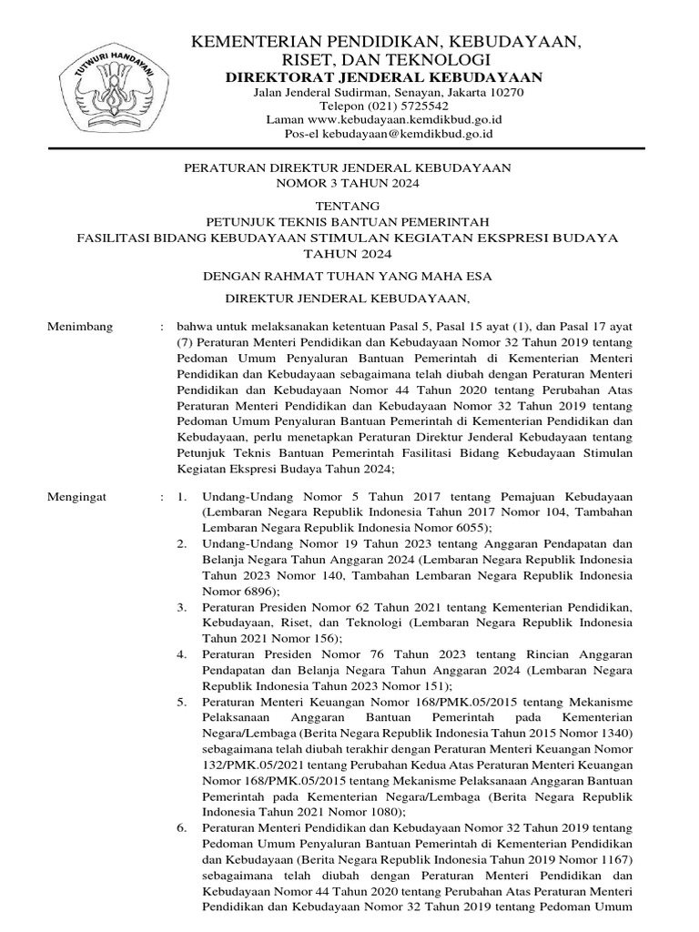 Perdirjen No 3 TTG Juknis Banpem FBK Stimulan Tahun 2024 | PDF