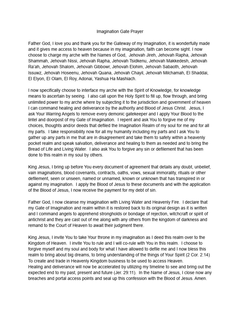 Imagination Prayer | PDF | Deliverance Ministry | Names Of God In Judaism