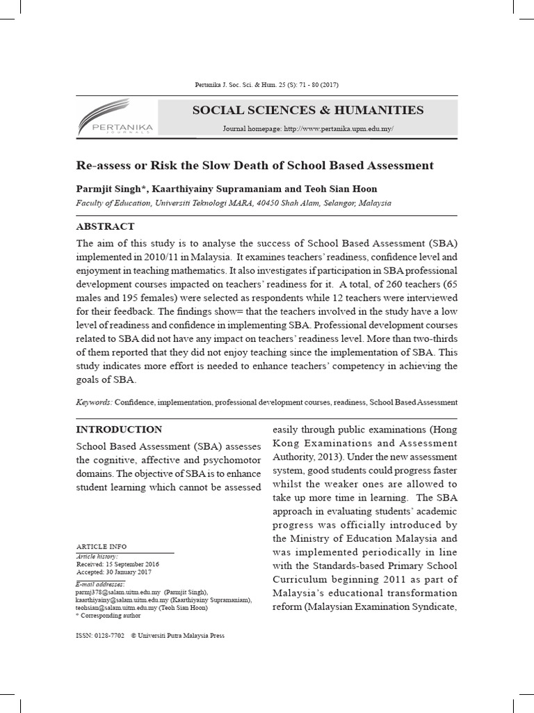 SBA Assessment | PDF | Teachers | Occupational Burnout