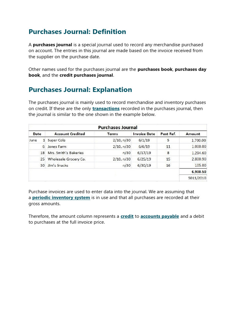 Understanding the Purchases Journal | PDF | Debits And Credits ...