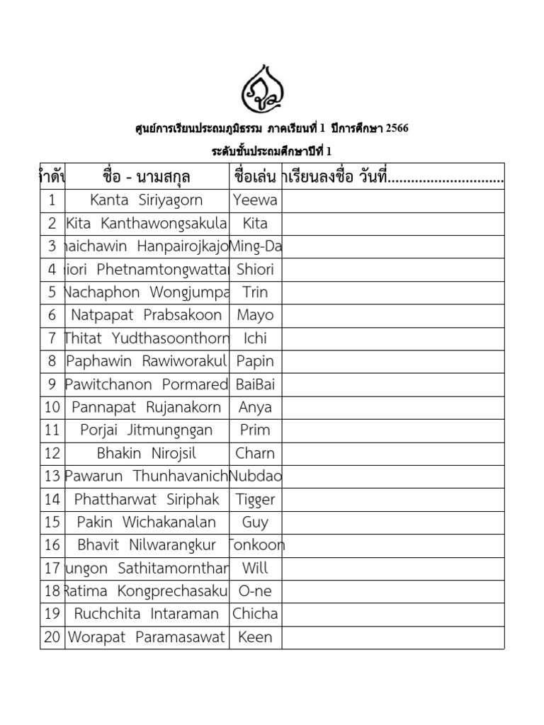 ใบรายชื่อนักเรียน Eng 1-2566 | PDF