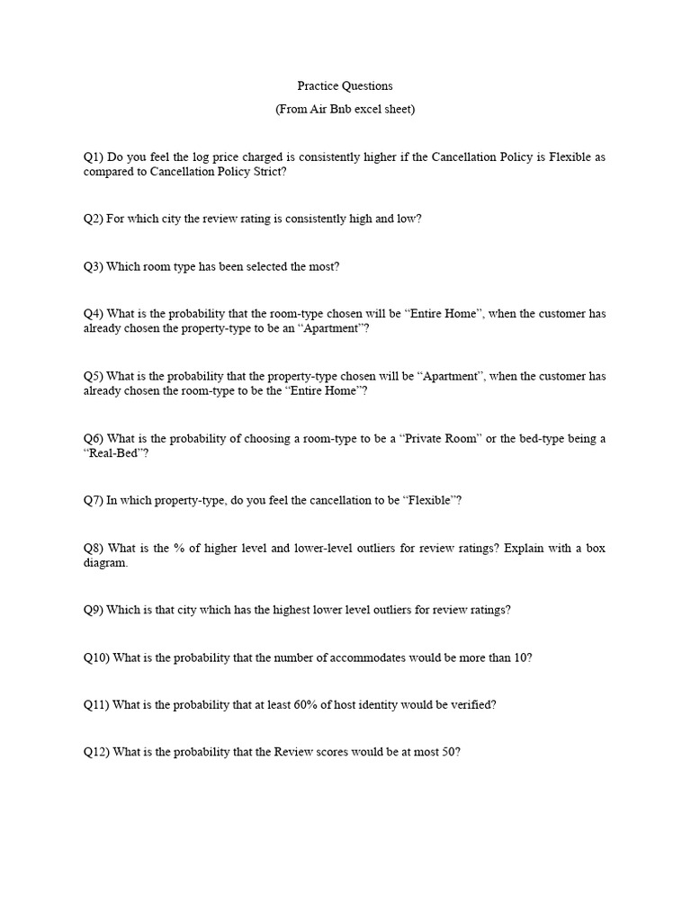 Practice Questions Air BNB | PDF