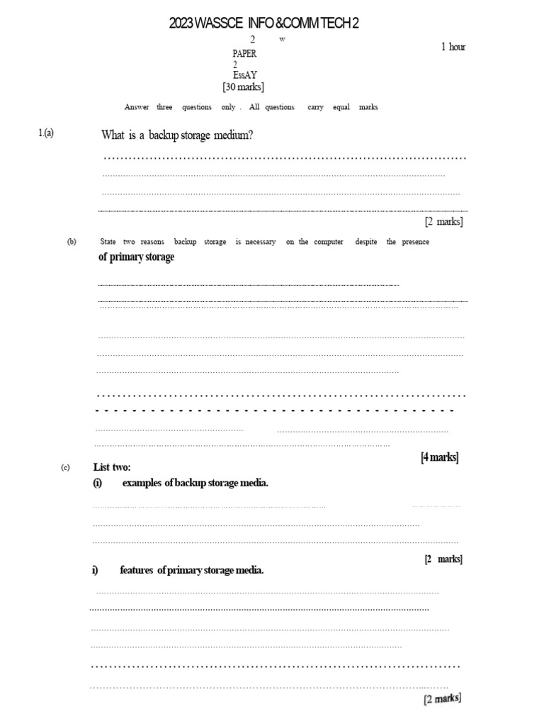 2023 Wassce Info & Comm Tech 2 (Ocr) | PDF | Data | Data Management