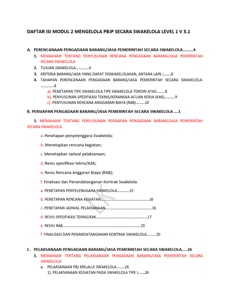 Daftar Isi Modul 2 Mengelola PBJP Secara Swakelola Level 1 V 3 | PDF | Komputer | Teknologi ...