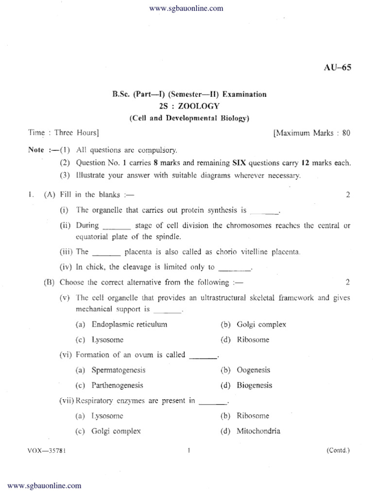 BSC 2 Sem Zoology CLL and Developmental Biology Summer 2018 | PDF | Cell (Biology) | Lysosome