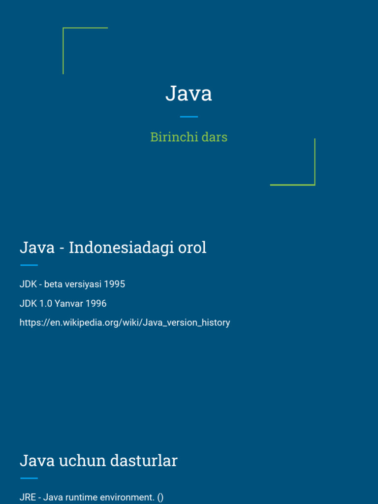 1 Dars | PDF | Java (Programming Language) | Java (Software Platform)