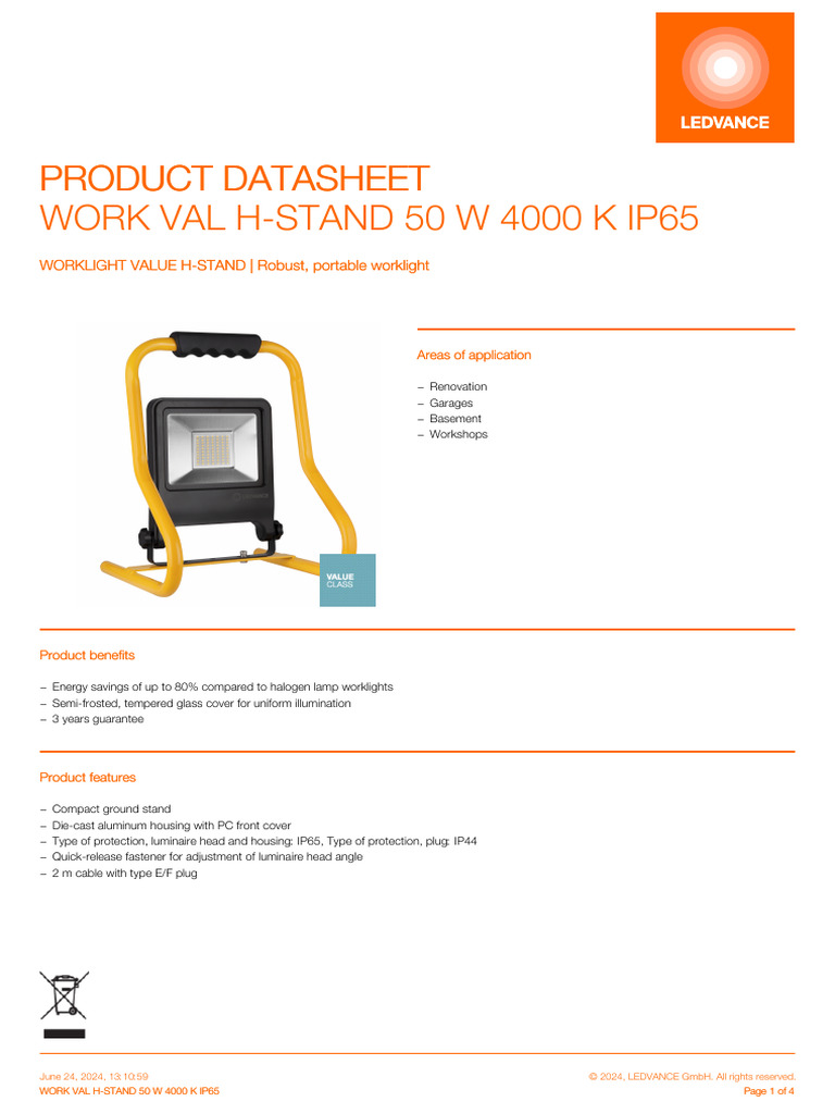 WORK VAL H-STAND 50W LED Worklight | PDF | Mains Electricity | Physical ...