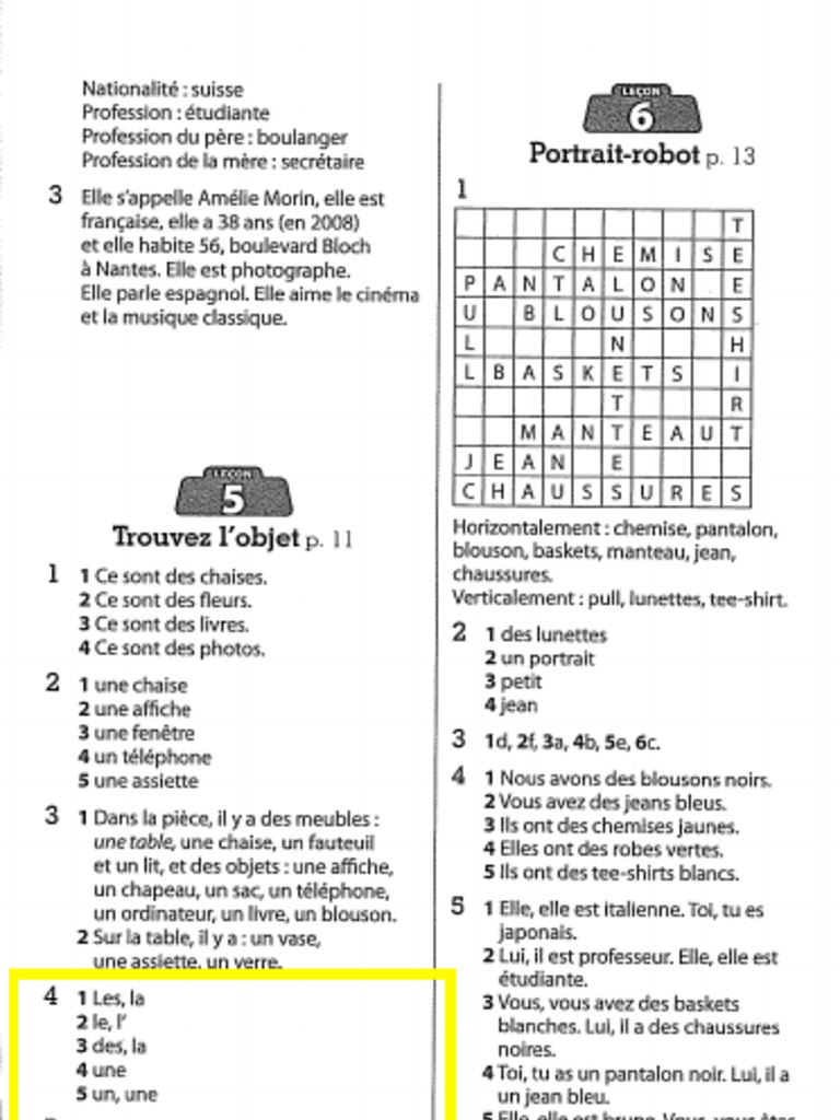 Correction Homework Lesson 5 - French 1 | PDF