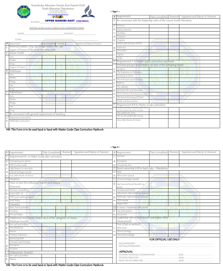 New MG Class Assessment Sheet Final | PDF | Seventh Day Adventist Church | Christian ...